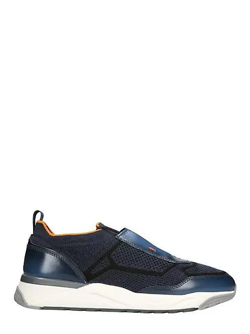 Santoni Innova Leather And Knitted Trainers - Navy