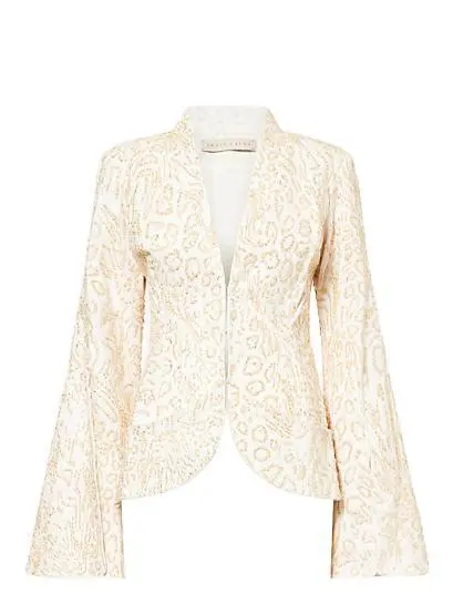 GRACE FAENA Leopard Bead-embellished Cotton Blazer - Blonde