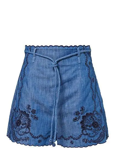 Zimmermann Aster Embroidered High-waisted Denim Shorts - Railway Blue