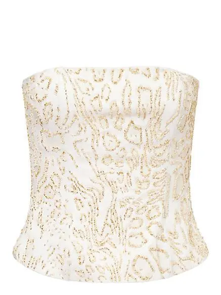 GRACE FAENA Leopard Bead-embellished Cotton Corset Top - Blonde