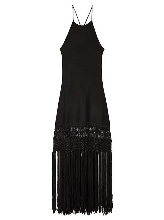 The Kooples Sleeveless Fringed Hem Maxi Dress - Black
