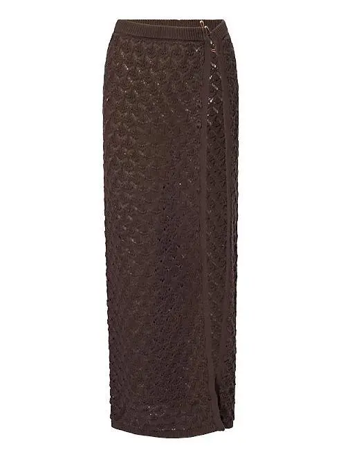 4TH & RECKLESS Crochet Knit Maxi Skirt - Chocolate