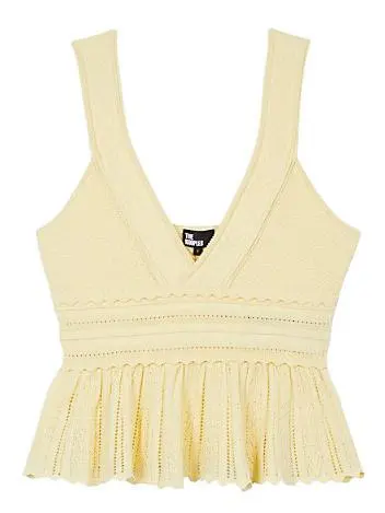 The Kooples V-neck Knit Top With Wide Straps - Light Yellow