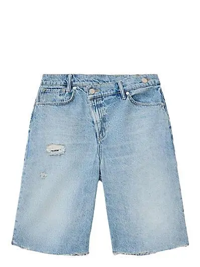 ALLSAINTS Aki Frayed-hem Cross-over Denim Shorts - Destroy Light