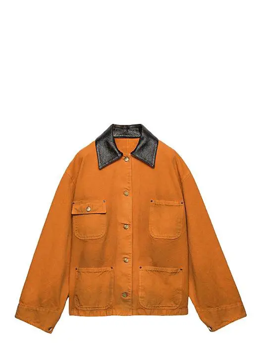 Prada Patch-pocket Leather-collar Cotton-canvas Jacket - Orange