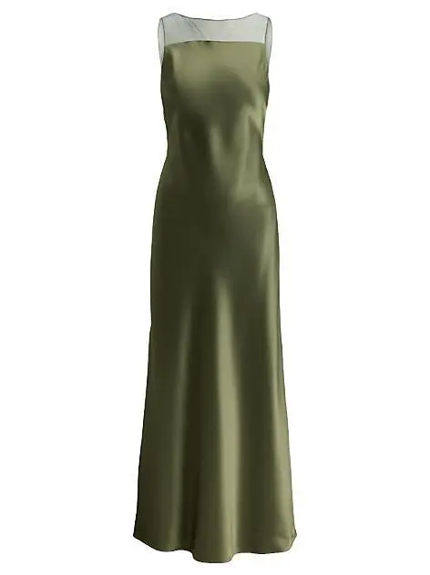Polo Ralph Lauren Sleeveless Sheer-panel Satin Slip Dress - Mountain Green