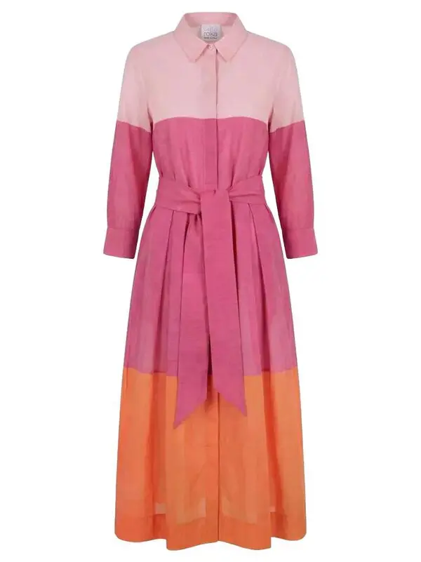 SARA ROKA Color-block Belted Midi Shirt Dress - Orange