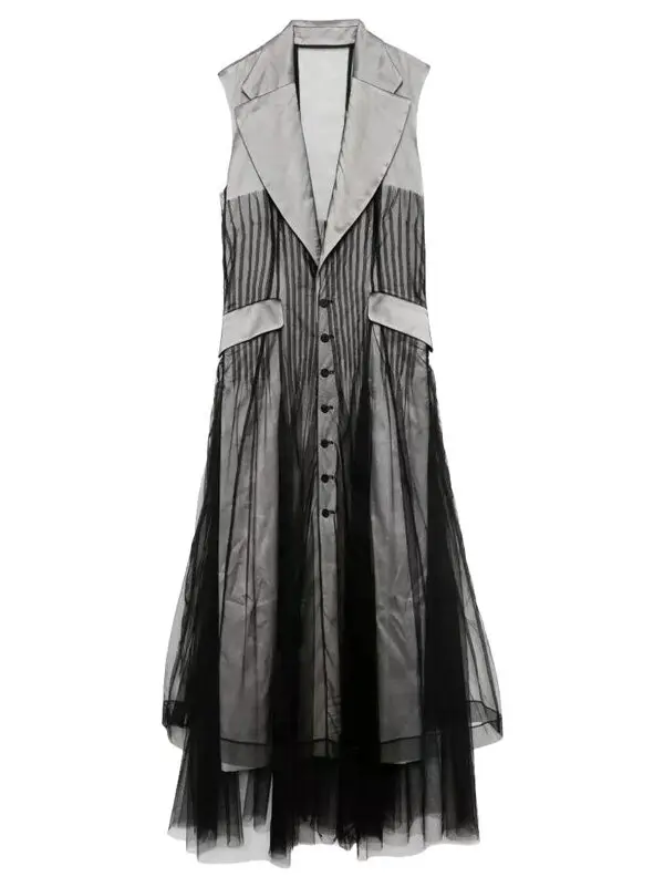 QUETSCHE Sleeveless Tailored Dress With Tulle Overlay - Grey