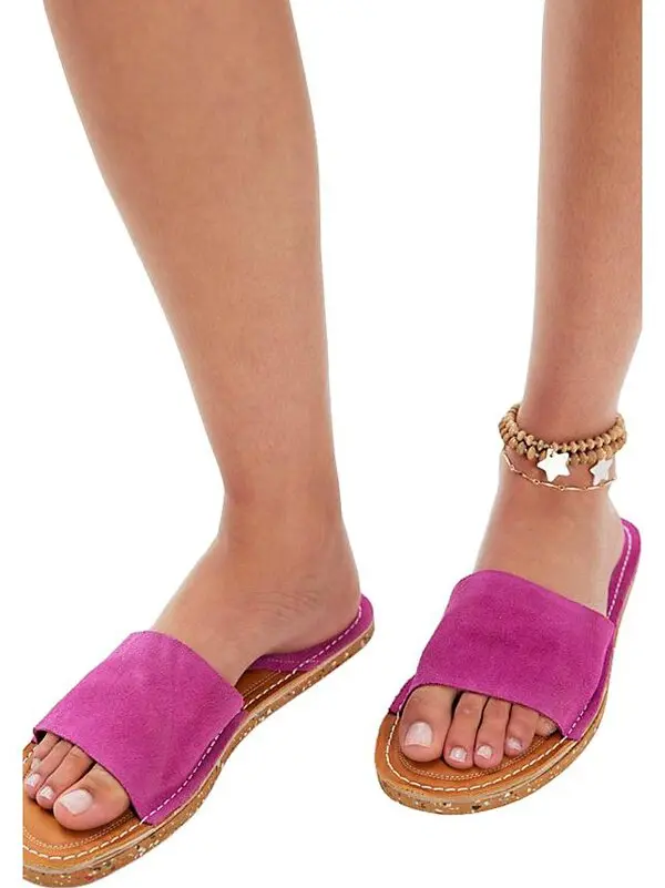 Free People Artisanal Suede Slide Sandals With Contrast Stitching - Magenta
