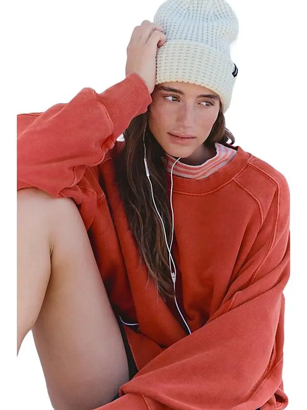 Free People Trackline Crewneck Sweatshirt - Candy Apple