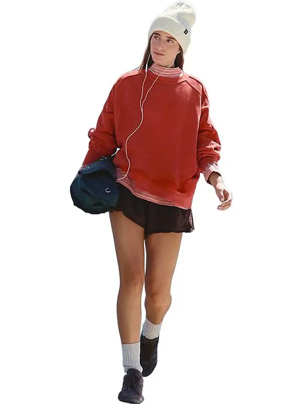 Free People Trackline Crewneck Sweatshirt - Candy Apple