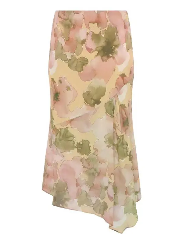 Paris Georgia Mae Floral Print Asymmetric Midi Skirt - Pink