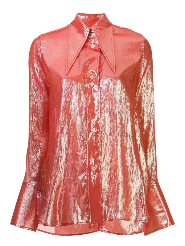 ELLERY Metallized Pointed-collar Shirt - Red