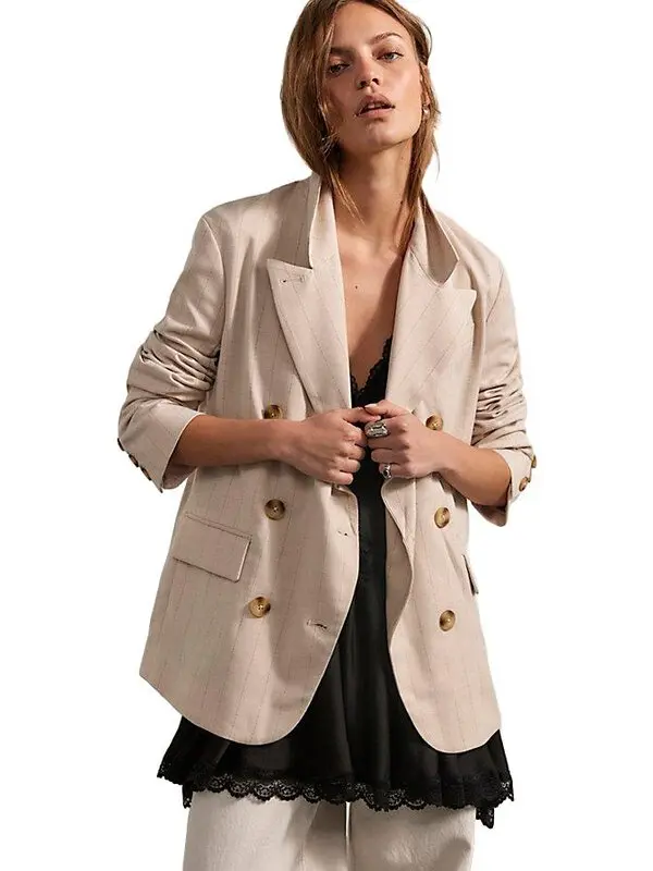 Free People Dean Double Breasted Blazer - Khaki Black Combo