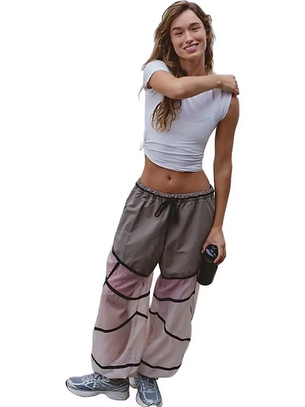 Free People Sheer Motion Colorblocked Parachute Pants - Pewter Combo