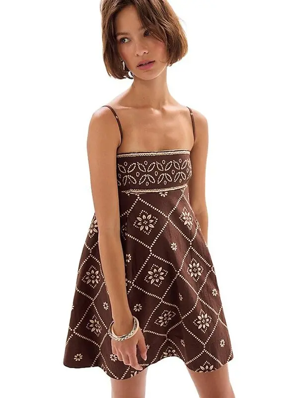 Free People Sun Chaser Mini Dress - Brown Combo