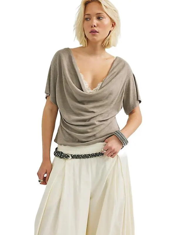 Free People We The Free Waterfall Cowl-neck Top - Fallen Rock