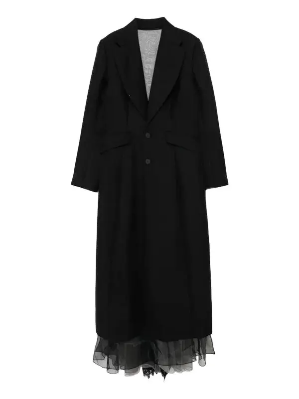 QUETSCHE Single-breasted Coat With Tulle Trim - Black