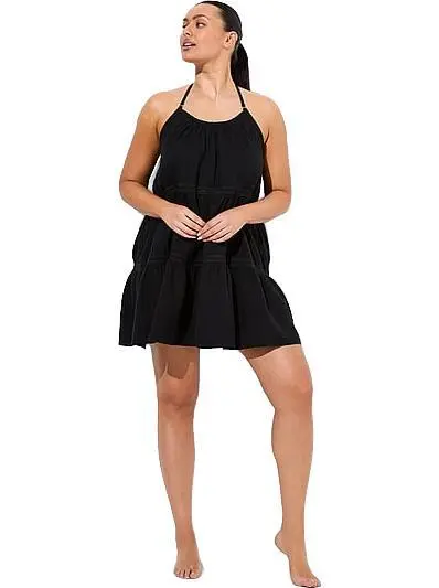 Victoria's Secret Swim Beachwear Cotton Gauze Tiered Mini Dress - Black