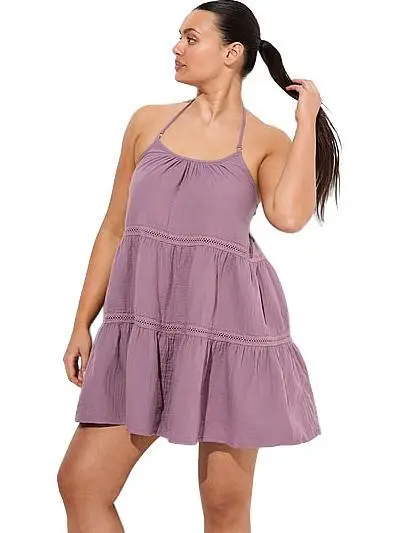 Victoria's Secret Swim Beachwear Cotton Gauze Tiered Mini Dress - Purple
