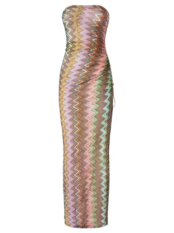 Missoni Zigzag-knit Ruched Maxi Dress - Brown