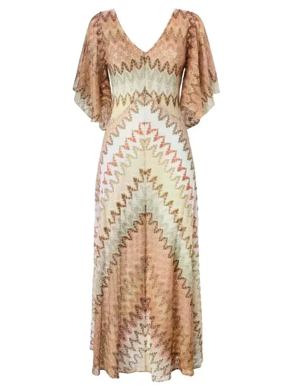 Missoni Zigzag Knit Butterfly-sleeve Maxi Dress - Neutrals