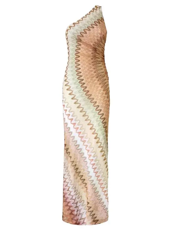 Missoni One-shoulder Zigzag-knit Maxi Dress - Neutrals