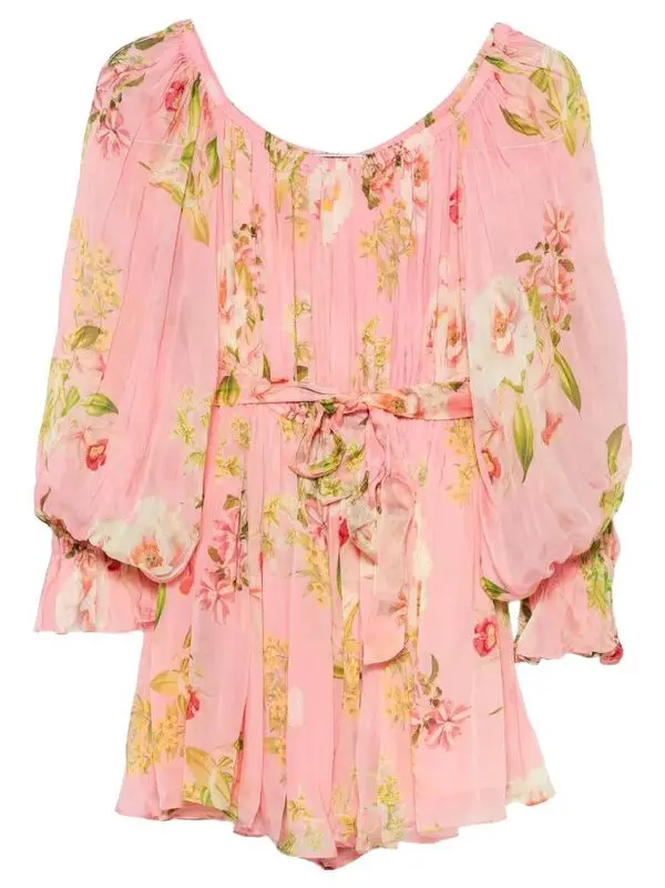 Hemant & Nandita Lena Floral Print Off-shoulder Mini Dress - Pink