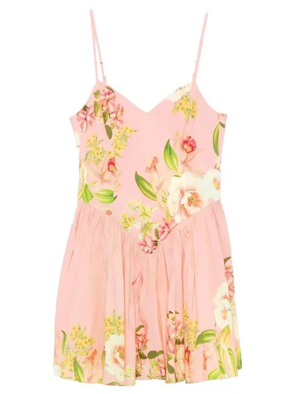 Hemant & Nandita Lena Floral-print Pleated Mini Dress - Pink