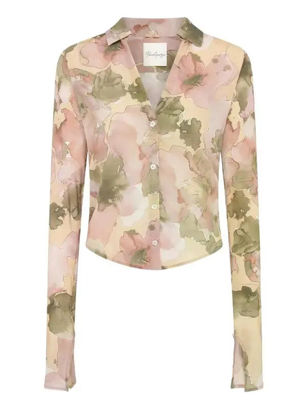 Paris Georgia Floral Print Sheer Silk Shirt - Pink