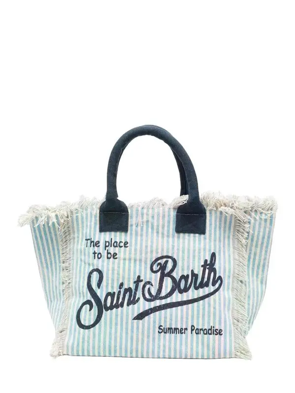 MC2 SAINT BARTH Striped Frayed Beach Bag - Blue