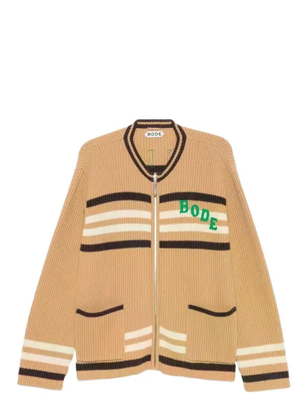 BODE Timber Stripe Zip-up Cardigan - Neutrals