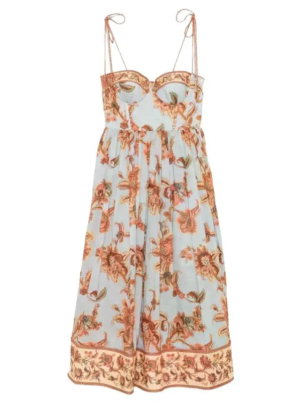 Zimmermann Aster Floral-print Corset Midi Dress - Blue