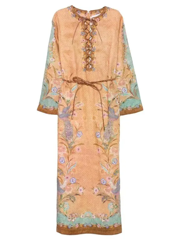 Zimmermann Indra Lace-up Floral-print Midi Dress - Neutrals