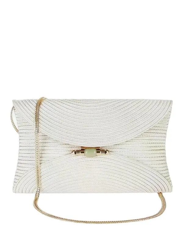 Shanghai Tang Bamboo Clutch Bag With Jade Stone Detail - Neutrals