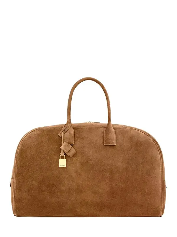 Saint Laurent Large Suede Bowling Duffle Bag - Brown