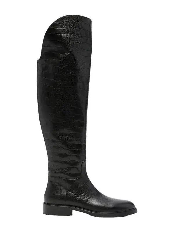 ADRIANNA FERETTI Crocodile-effect Over-the-knee Boots - Black