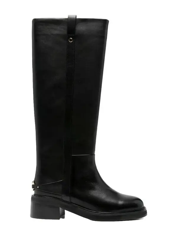ADRIANNA FERETTI Knee-high Boots With Gold-tone Logo Plaque - Black