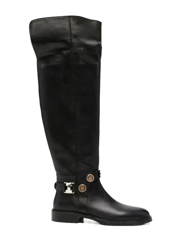 ADRIANNA FERETTI Medallion Embellished Leather Boots - Black