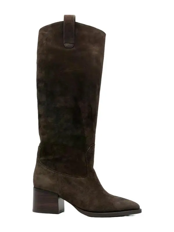 ADRIANNA FERETTI Suede Pointed-toe Block Heel Boots - Brown
