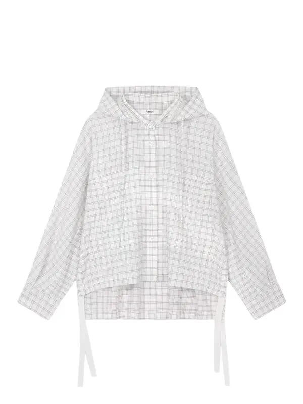 STUDIO TOMBOY Checked Crinkled Hoodie Shirt - White