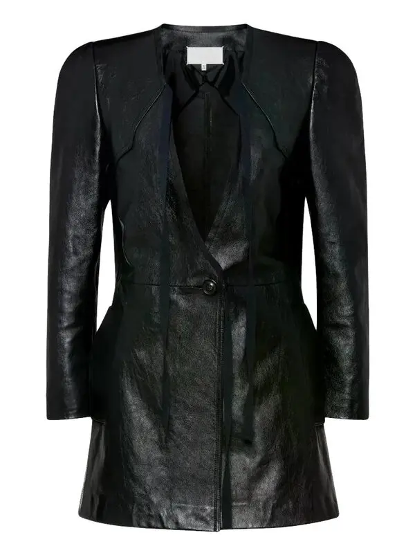 MAISON MARGIELA Tie-fastening Leather Jacket - Black