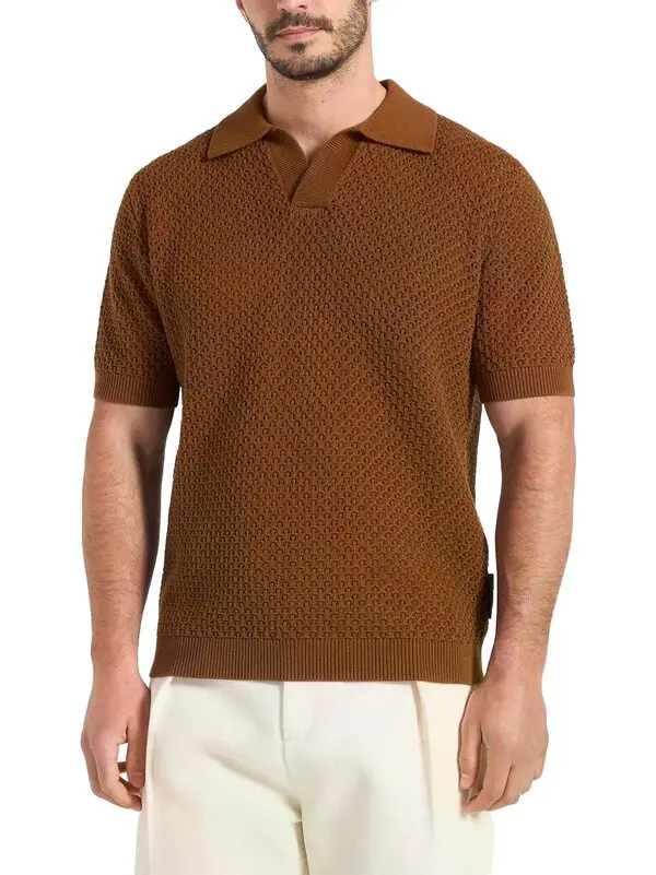 Manière De Voir Conrad Pointelle-knit Polo T-shirt - Brown