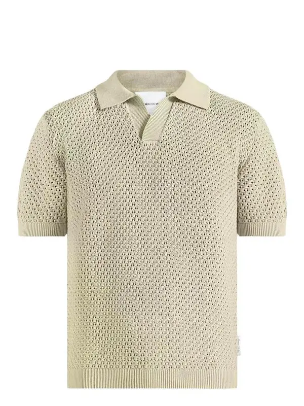 Manière De Voir Conrad In Sage Open Knit Polo Shirt - Green