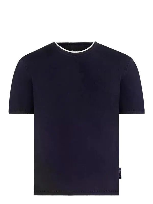 Manière De Voir Wyatt In Navy Contrast Knit T-shirt - Blue