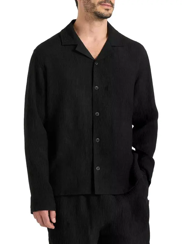 Manière De Voir Textured Revere Collar Shirt - Black
