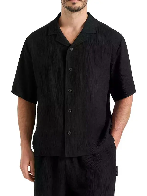 Manière De Voir Harley Textured Revere Collar Shirt - Black