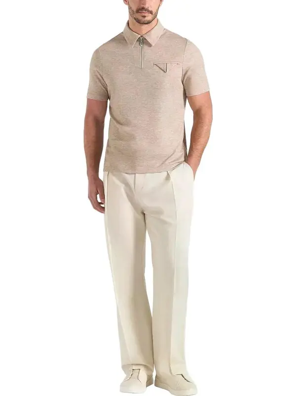 Manière De Voir Cassian In Beige Marl Zip Polo Shirt - Neutrals