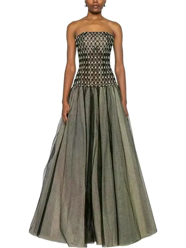 DINA MELWANI Sequin-embellished Tulle Maxi Dress - Black
