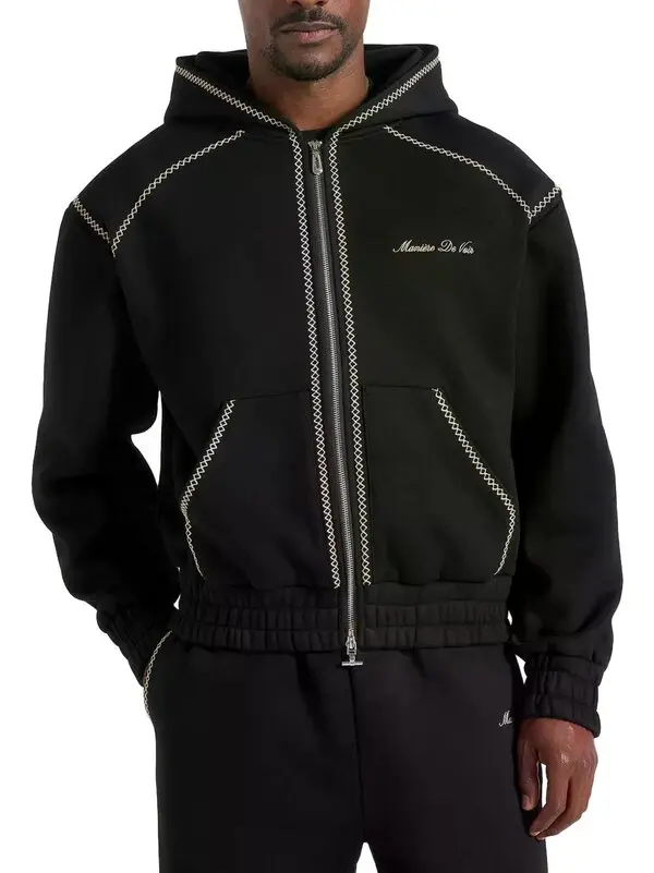 Manière De Voir Ollie Whipstitch Raglan Effect Hoodie - Black
